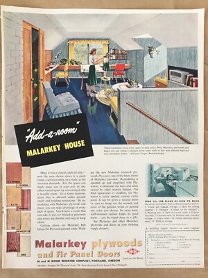 Malarkey plywood print ad 1951 vintage 50s art illustration retro home ...