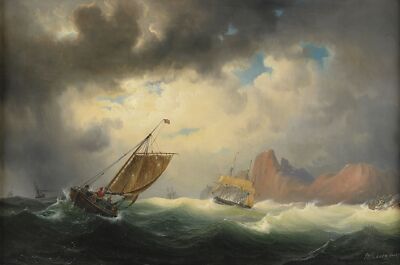 Marcus Larson Ship on a Stormy Sea 1852 17"x 22" Archival Art Print | eBay