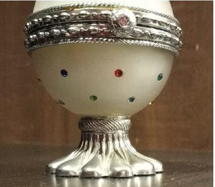Vintage Gem Stone Frosted Glass Pedestal Egg Ring Holder. "Ring not ...