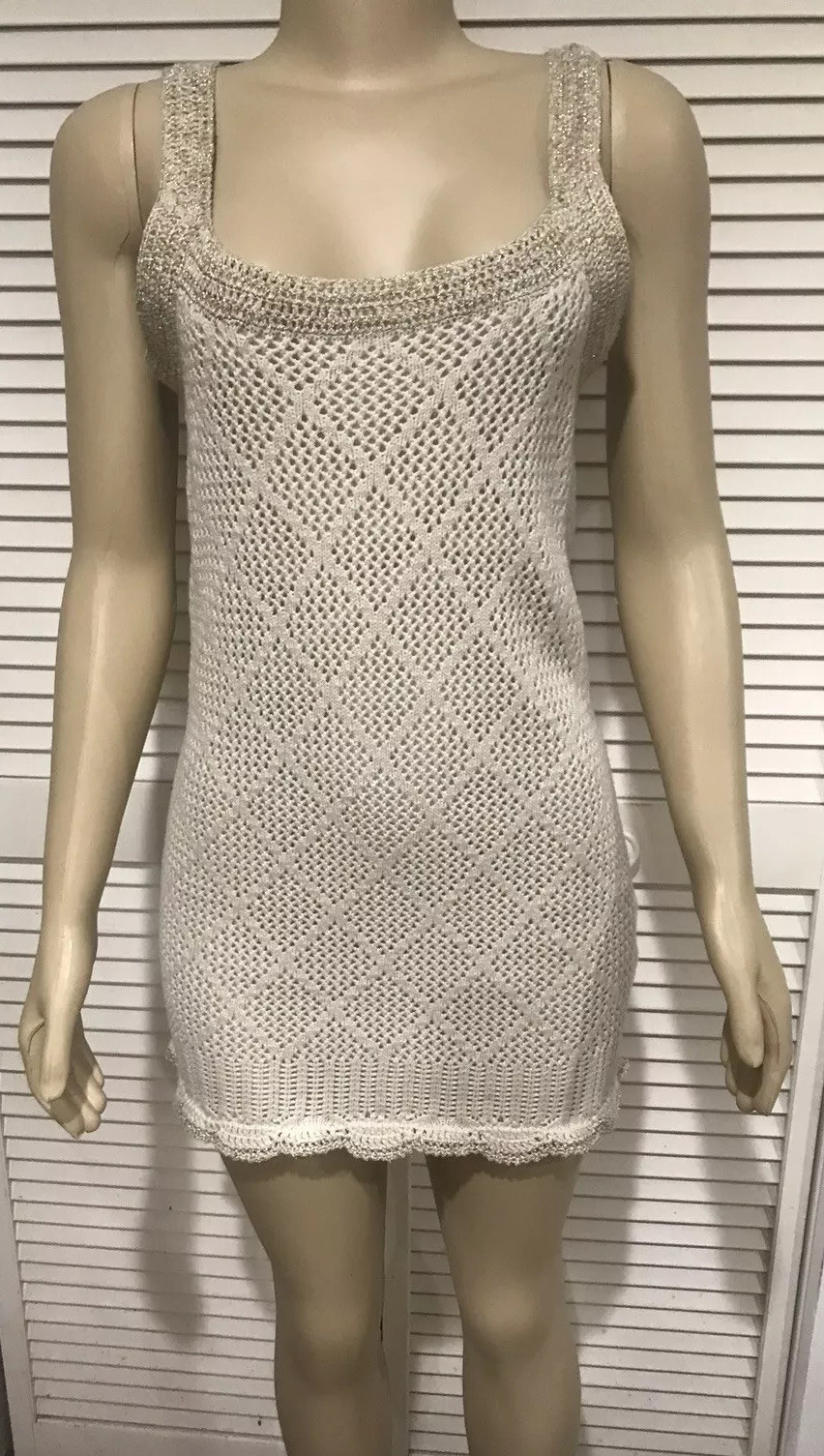 Venus Crochet Ivory and Gold Mini Dress - Gem