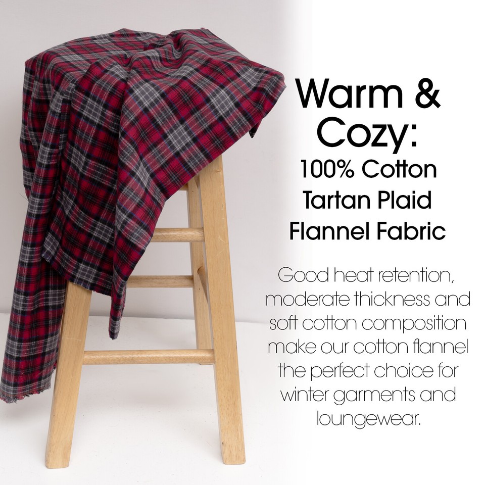 Red & Gray Plaid Cotton Flannel Fabric - 60" Wide - Sold by the Yard ...
