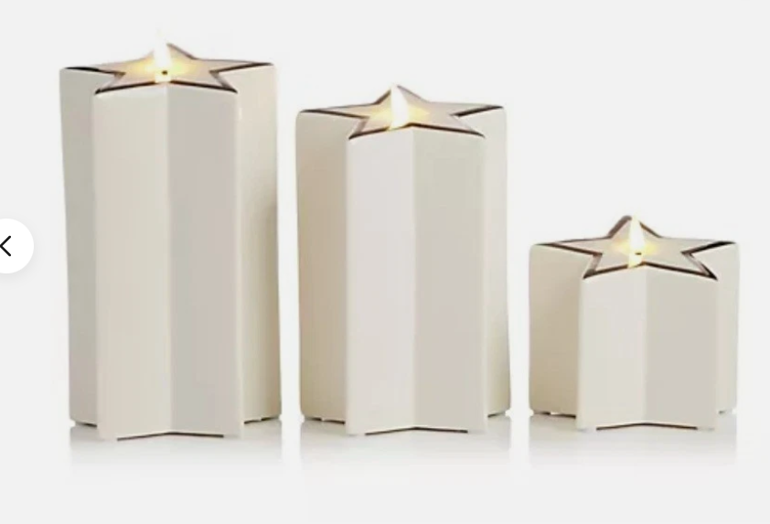 Home Reflections Set of 3 Ceramic Star Pre-Lit Candles white & Gold new ...