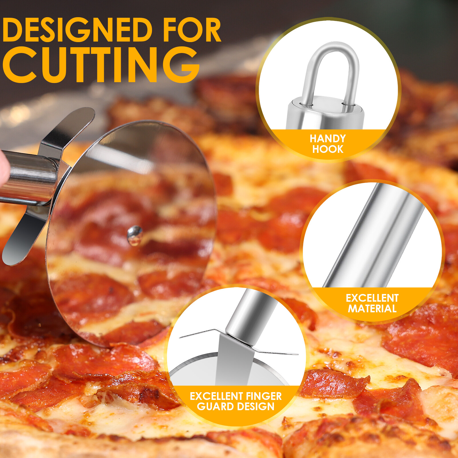Premium Stainless Steel Pizza Cutter Wheel Thumb Guard Protection ...