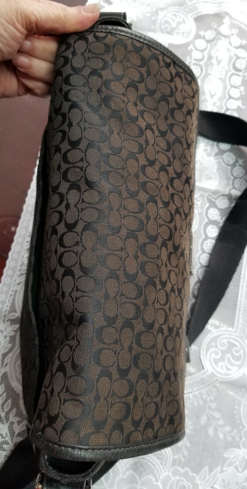 Auth COACH #70283 Unisex Messenger Bag Black Signature Jacquard ...