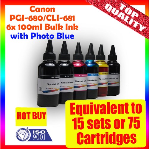 Canon Bulk Ink cartridge refill 6x100ml PGI680 CLI681 TS6160 8160 9160 ...
