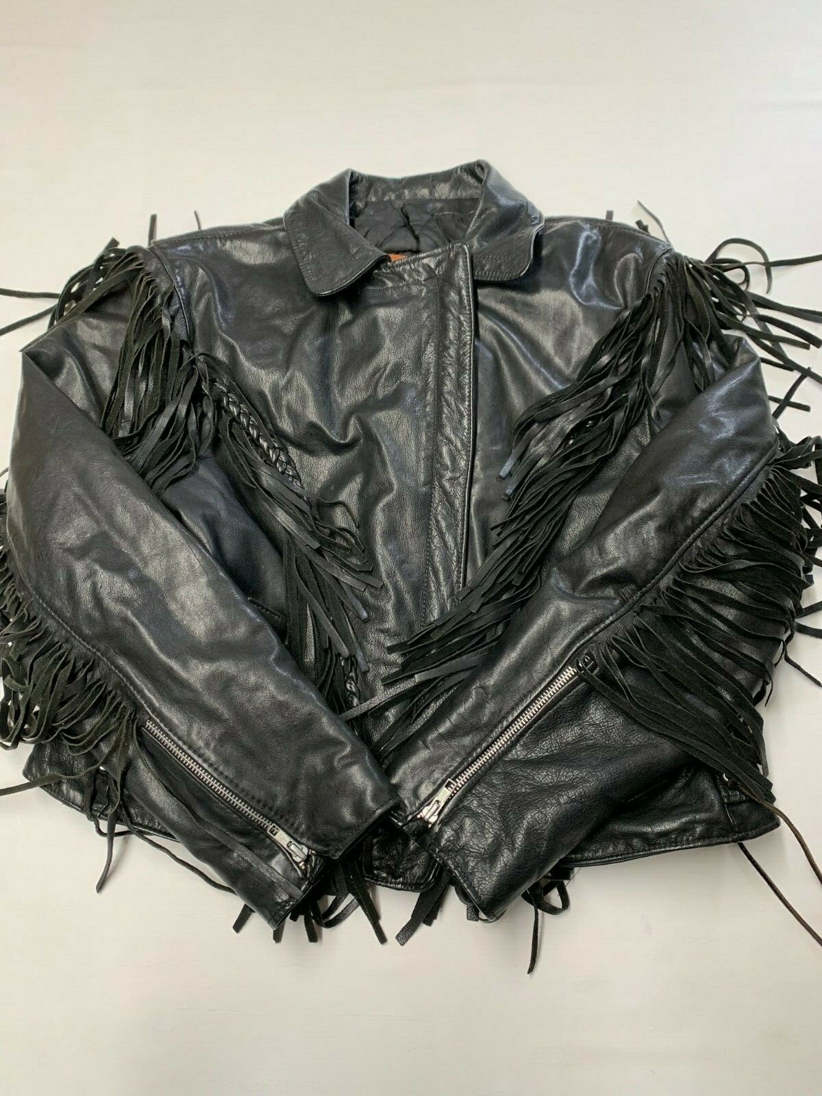 Womens KERR LEATHERS Black Zip Up Frayed Leather Motorcycle Biker ...