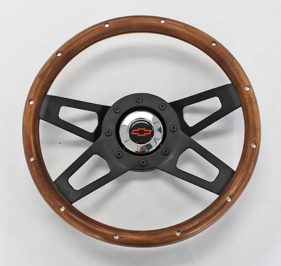 69-93 Nova Chevelle Camaro 13 1/2" 4 spoke wood on black steering wheel ...