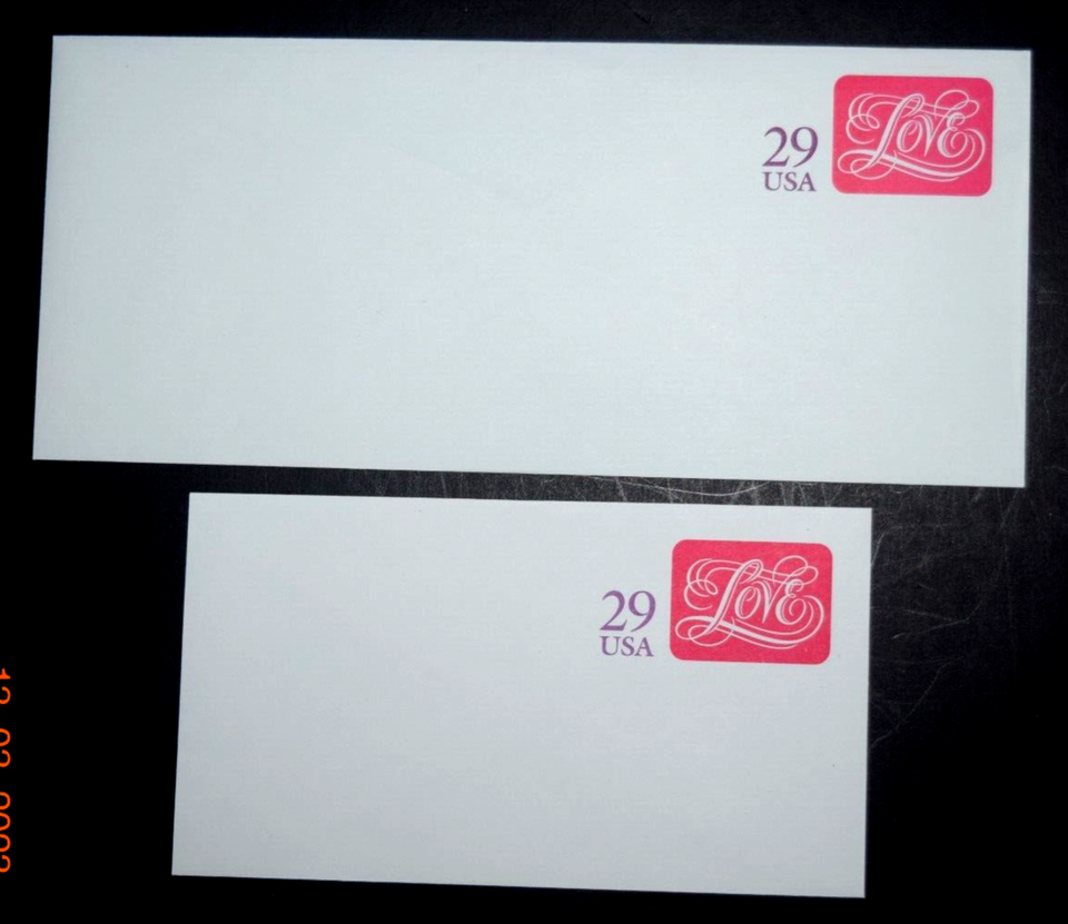 VINTAGE PAIR Of, "LOVE - 29c," USPS Embossed Envelopes, U621 MNH (c ...