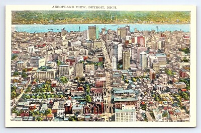 Postcard Aeroplane Aerial View Detroit Michigan MI c.1928 | eBay