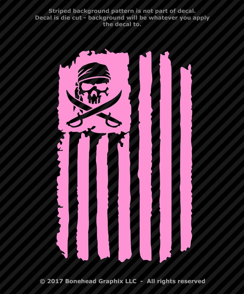 Pirate Skull Distressed Flag Jolly Roger L-XL Vinyl Decal Sticker - 25 ...