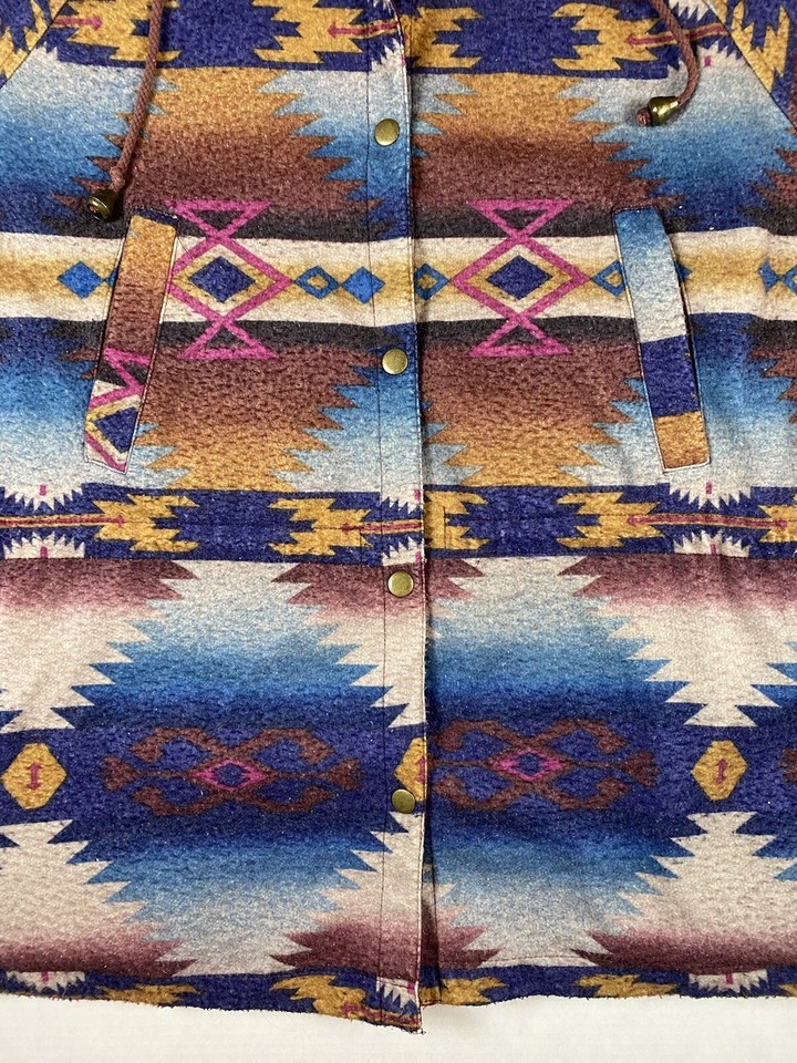 Vintage Aztec Print Fleece Jacket Womens L Retro Ski Zip Reversible ...