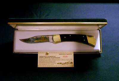 Buck Lockback Knife August Busch 1993 24K Gold Inlaid Etching 5" W ...
