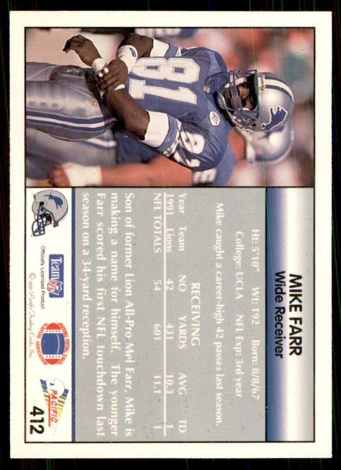 1992 Pacific Mike Farr Football Cards #412 | eBay