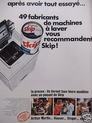PUBLICITÉ 1968 LESSIVE SKIP 49 FABRICANTS DE MACHINES À LAVER VOUS ...
