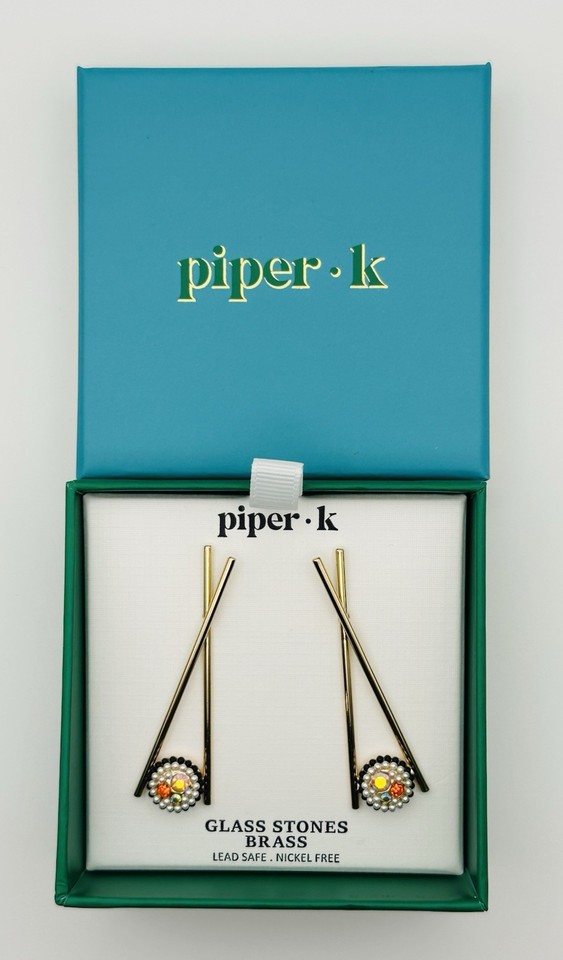 🍣Piper K Drop Earrings Sushi Chopsticks Stone Brass Colorful Dangle ...