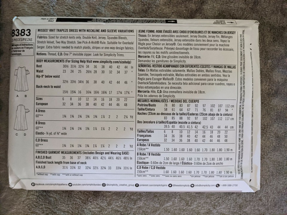 Easy Knit Trapeze Dress Sewing Pattern~4 Variations (Size 14-22 ...