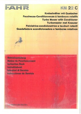Fahr Turbo Mower with Conditioner KM22C Operators Manual - KM22 C | eBay UK