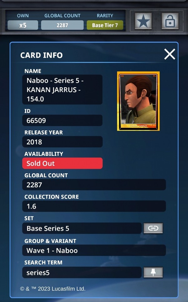 Star Wars Card Trader DIGITAL Naboo Variant Tier 7 KANAN JARRUS | eBay