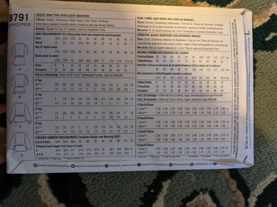 Simplicity Sewing Pattern 8791 Wrap Tops with Belt Sizes 16-24 UNCUT | eBay