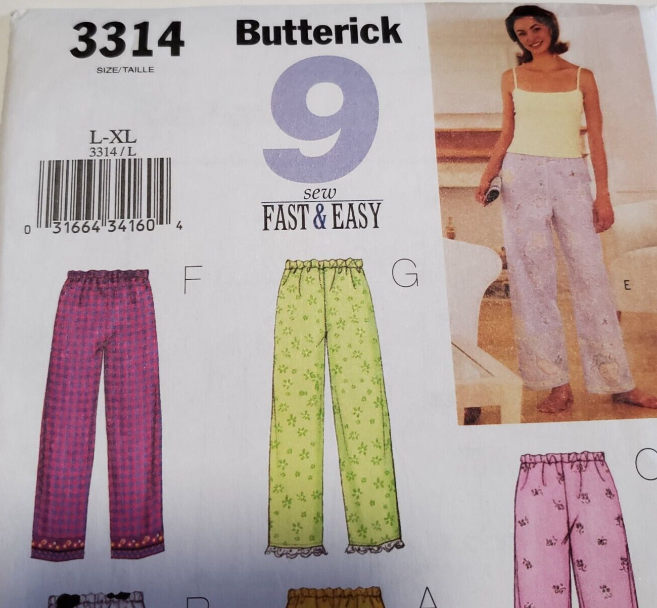 Butterick 3314 Pajamas Pants Shorts Top Pattern Plus Size 16 - 22 for ...