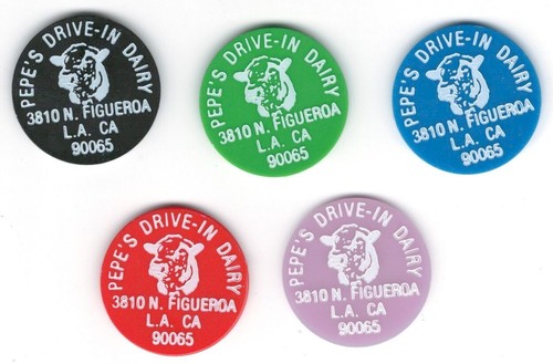 Pepe's Drive-In Dairy LOS ANGELES, CA--Set Of 5 Food Stamp Tokens 1/5 ...