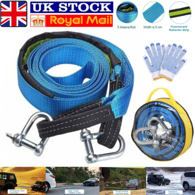 8T 16' 5M Tow Rope Heavy Duty Towing Pull Strap Road Recovery with 2 ...