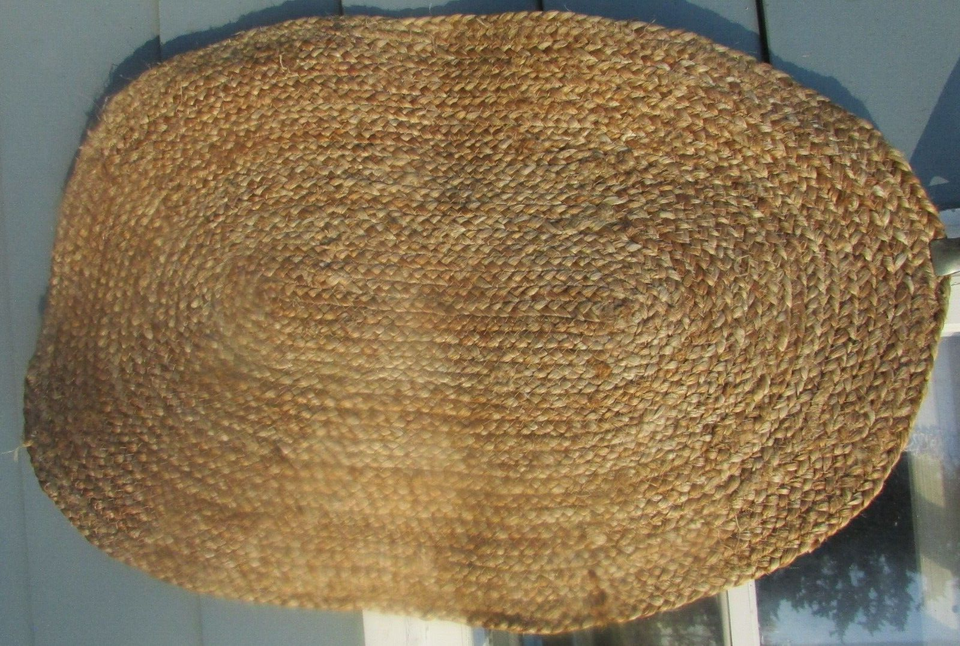 Small 20"x 30" Natural Jute Rope Braided Oval Oblong Scatter Area Rug ...