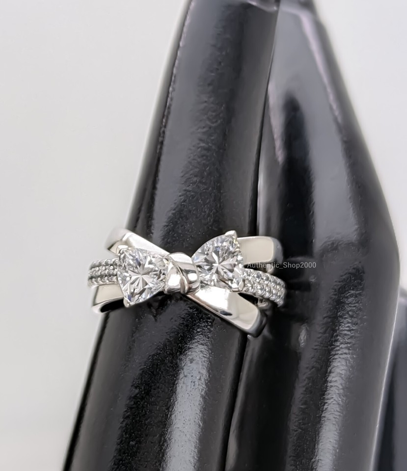 New 100% Authentic PANDORA 925 Ale Silver Sparkling Bow Crossover Ring ...