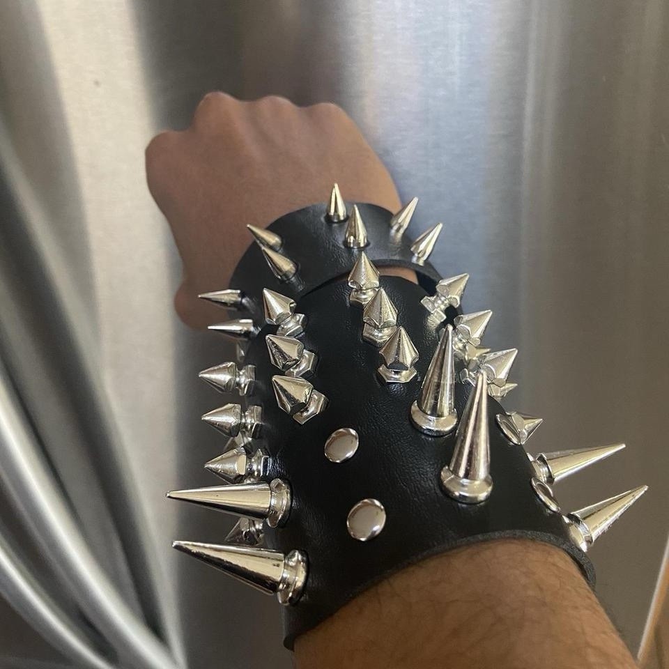 3 PCs Set Gothic PU leather Spike Punk Bracelets “ THE SPIKE DEMON ...