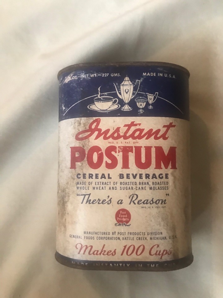 VINTAGE INSTANT POSTUM CEREAL BEVERAGE TIN (8 OZ.) MAKES 100 CUPS | eBay