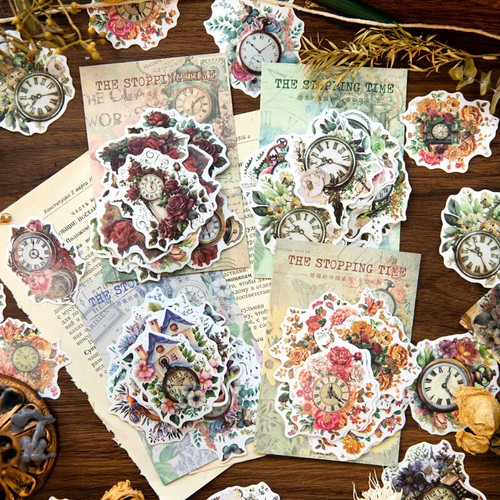 30pcs/pack Retro Clock Watch Flowers Stickers DIY Scrapbooking Vintage ...