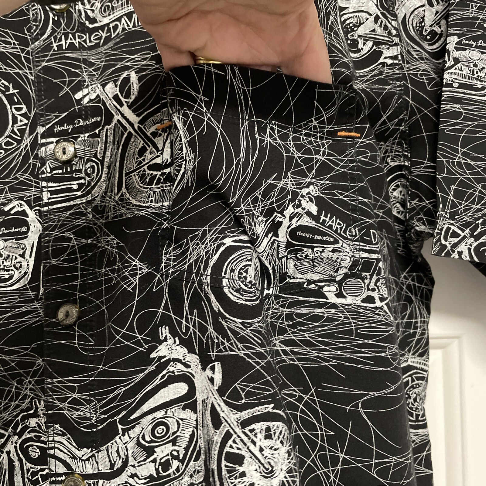 HARLEY DAVIDSON Motorcycles All Over BUTTON UP SHIRT… - Gem