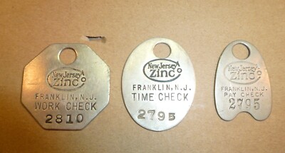 3 NJZCO MINERS TAGS FRANKLIN NEW JERSEY ZINC FLUORESCENT MINERAL W/T/P ...