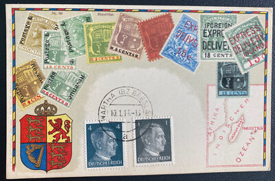 1944 Wartha Germany Mauritius Stamp On Stamp Postcard Cover | eBay