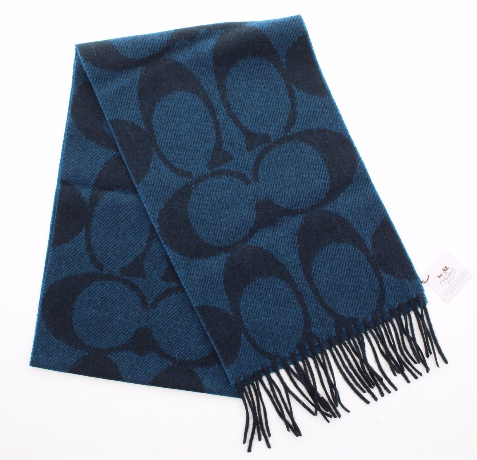 Coach Winter Scarf 82860 Signature Twill Fringe Two Tone Logo Cashmere ...