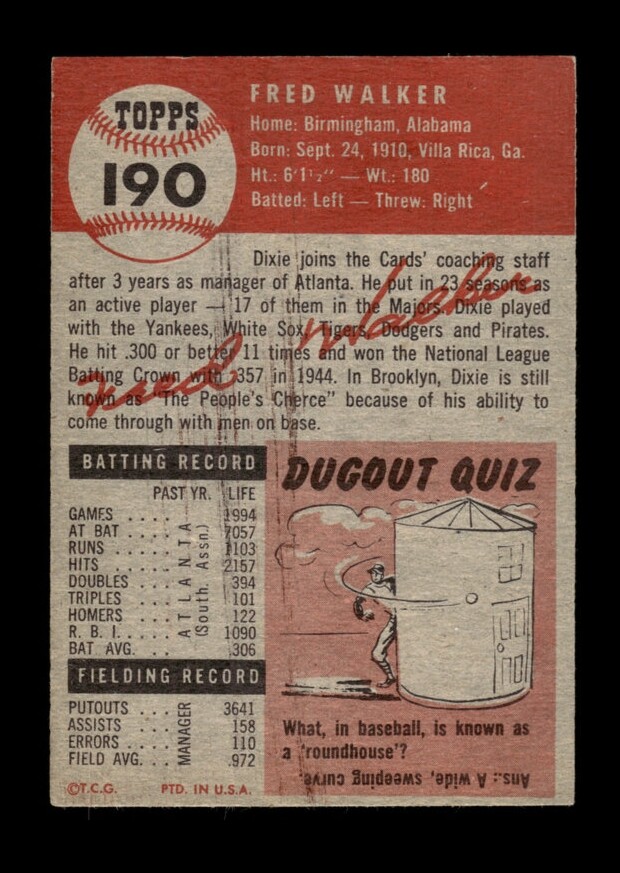 1953 Topps Set-Break #190 Dixie Walker EX-EXMINT *GMCARDS* | eBay