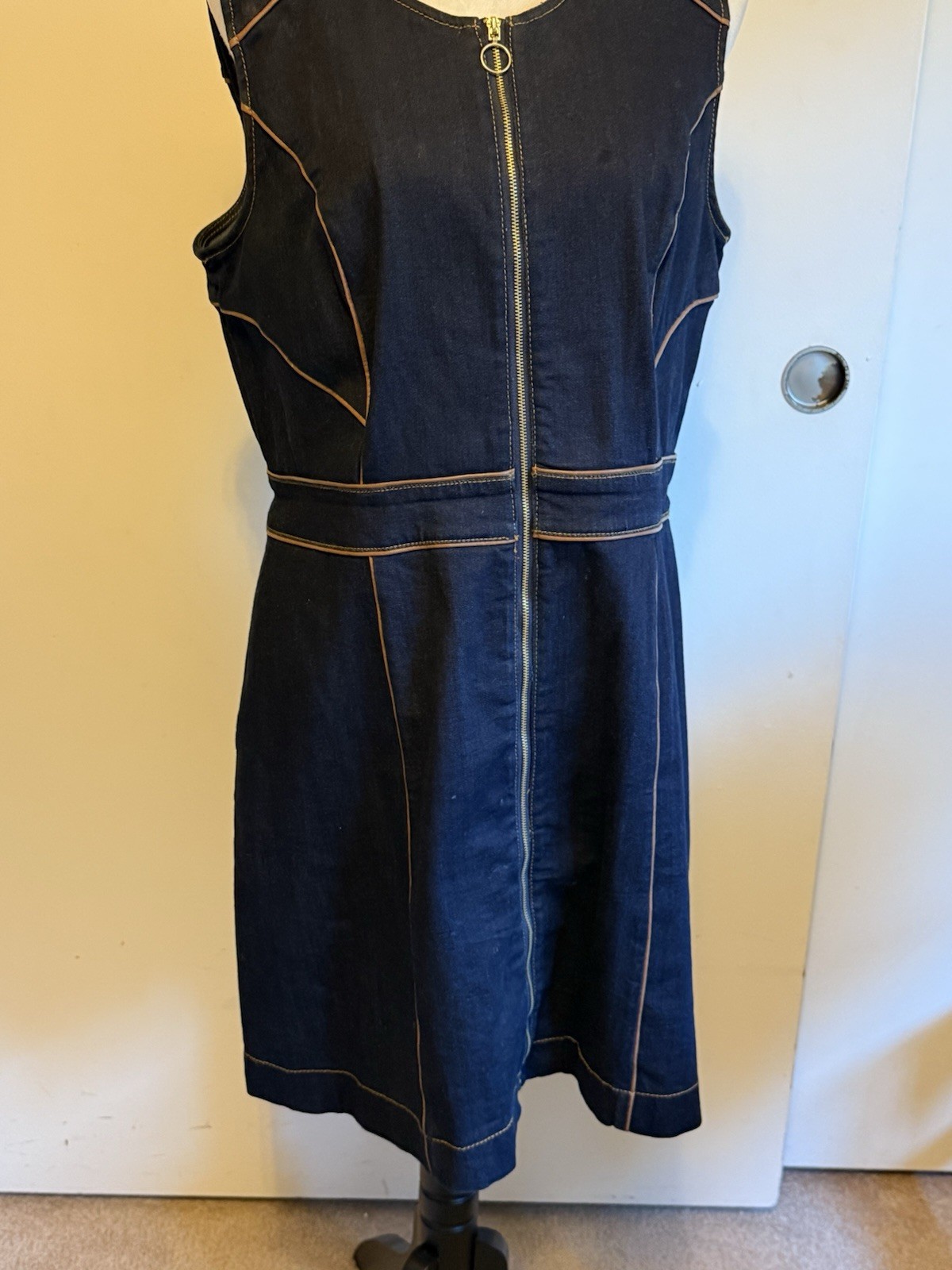 Ladies Dark Denim Zip Front Dress Side Slit Pockets - 14 | eBay