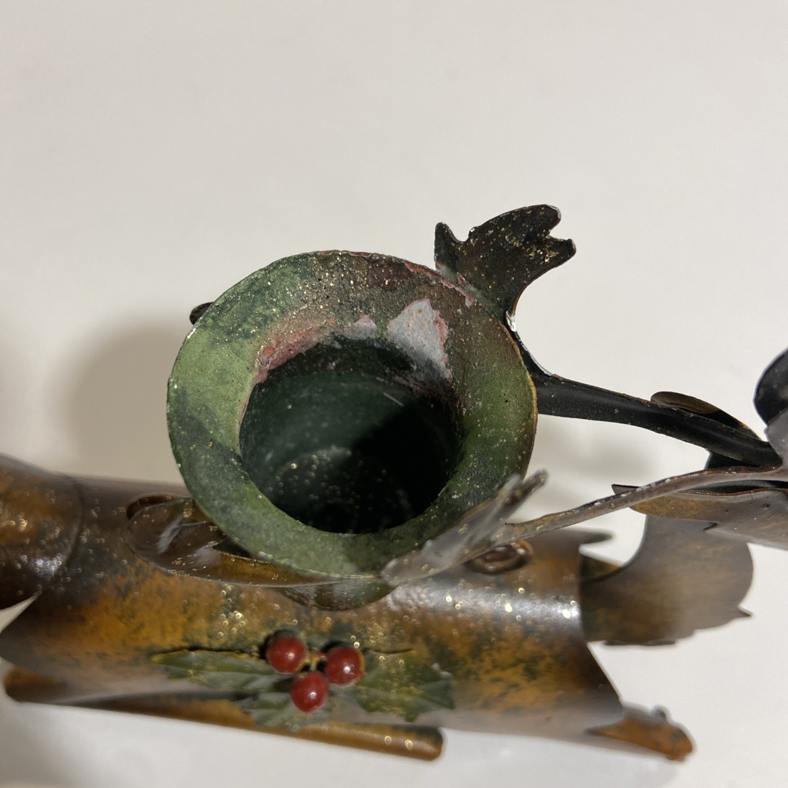 Rustic Painted Reindeer Candle Holder With Holly Adornment Christmas 7 ...