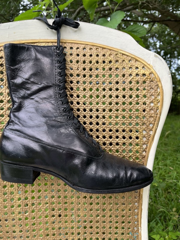 Antique Edwardian Mens Boots – 1900-1910, Black Leather Excellent Cond ...
