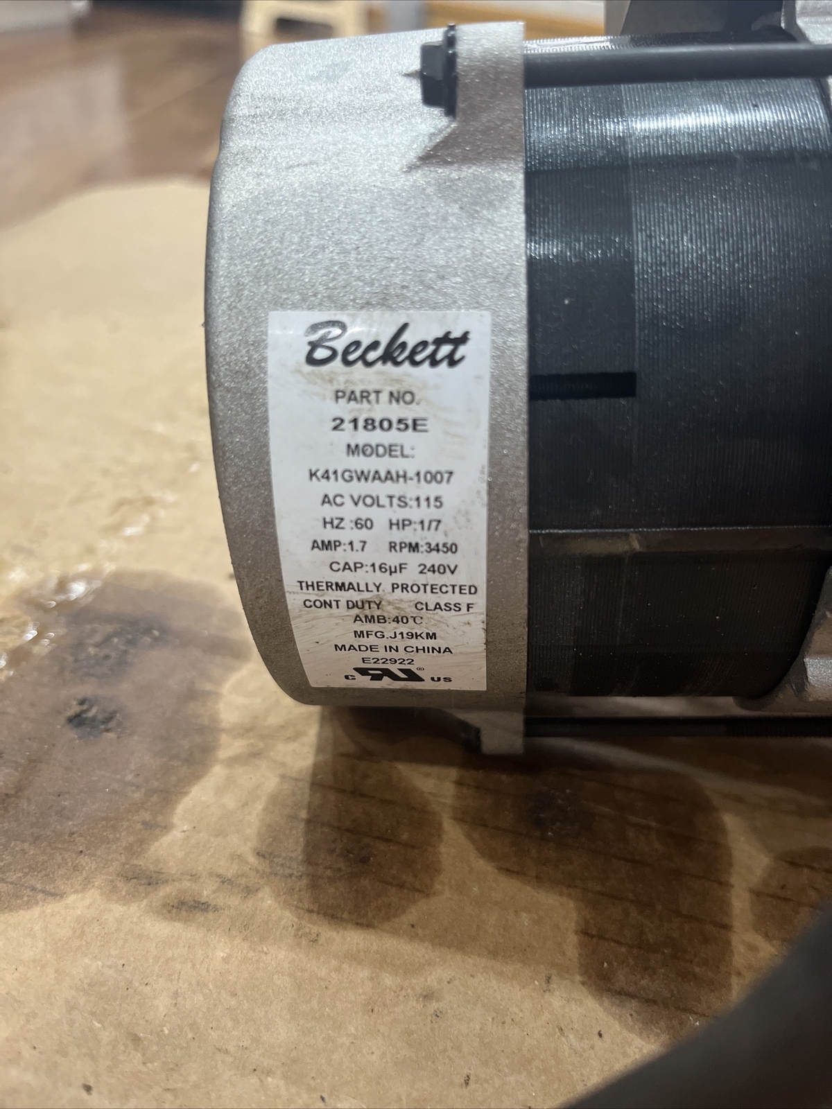 Beckett Oil Burner Motor 1/7 HP 3450 RPM 21805E K41gwaah-1007 E22922 ...