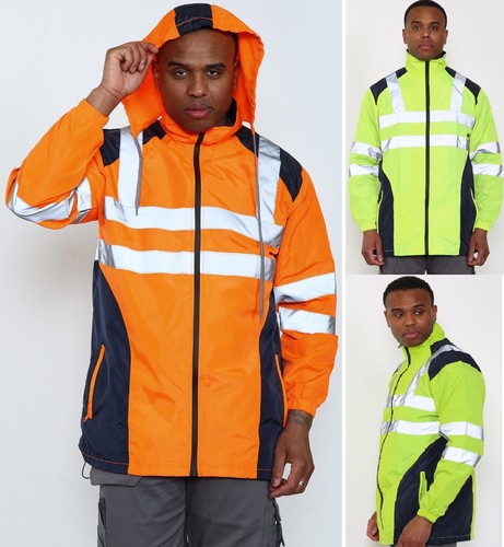 Mens Hi Viz Workwear Summer Waterproof Zip Hooded Jackets High VIS ...