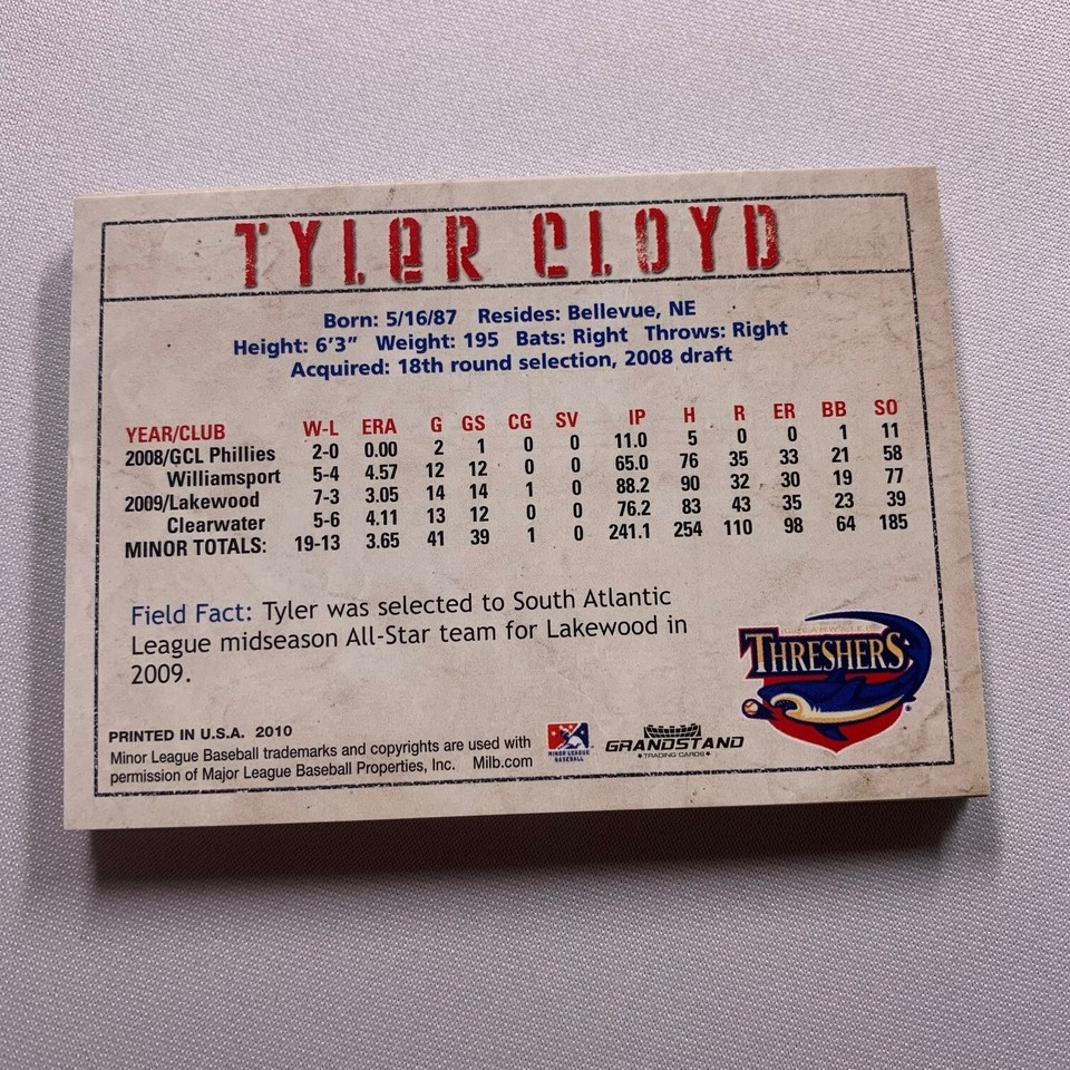 Tyler Cloyd 2010 Grandstand Clearwater Threshers 12ct lot FREE SHIPPING ...
