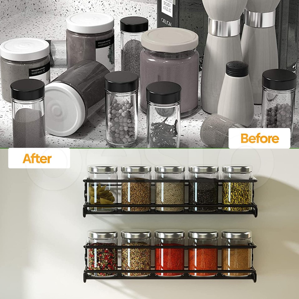 2/4 Tier Spice Herb Jar Holder Kitchen Cupboard Door Wall Storage Rack ...