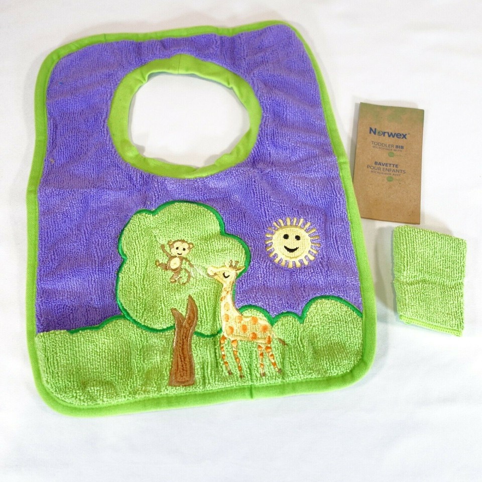 New Norwex Baby Bib Purple Tree Giraffe Monkey Washcloth Microfiber ...
