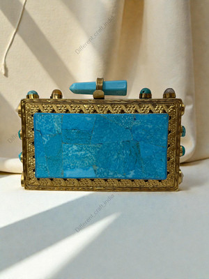 100% Real Turquoise stone clutch purse | Natural Firoza Inlaid handbag ...