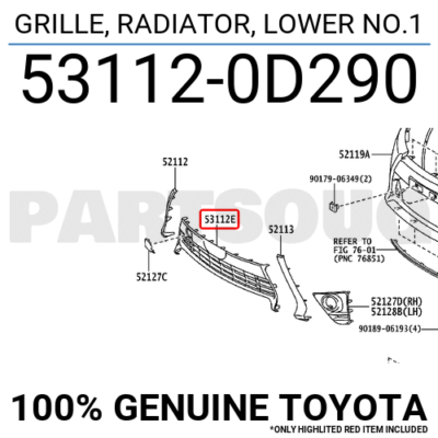 531120D290 Genuine Toyota GRILLE, RADIATOR, LOWER NO.1 53112-0D290 | eBay