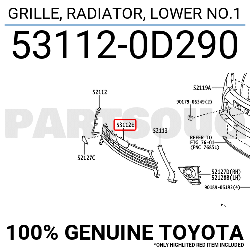 531120D290 Genuine Toyota GRILLE, RADIATOR, LOWER NO.1 53112-0D290 | eBay