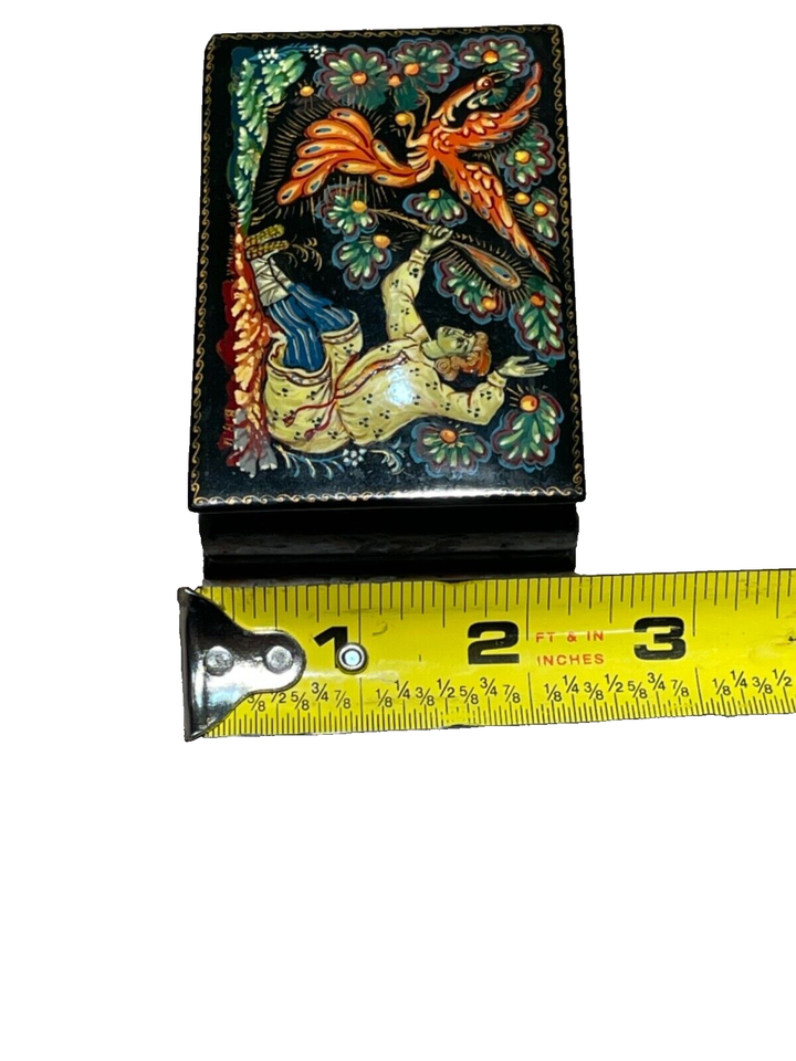 💚 COA 1980s PALEKH Firebird Slavic tale Painted Lacquer Box USSR PAPIER ...