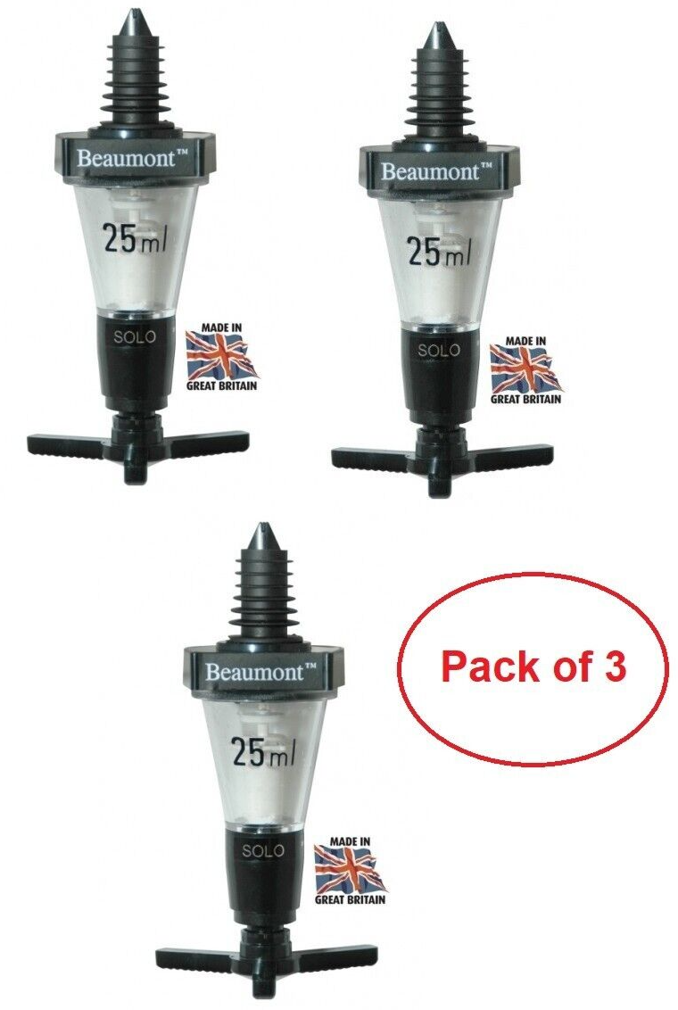 Optics Home Bar Pack of 3 x 25ml Spirit Measure Beaumont Solo Pub ...