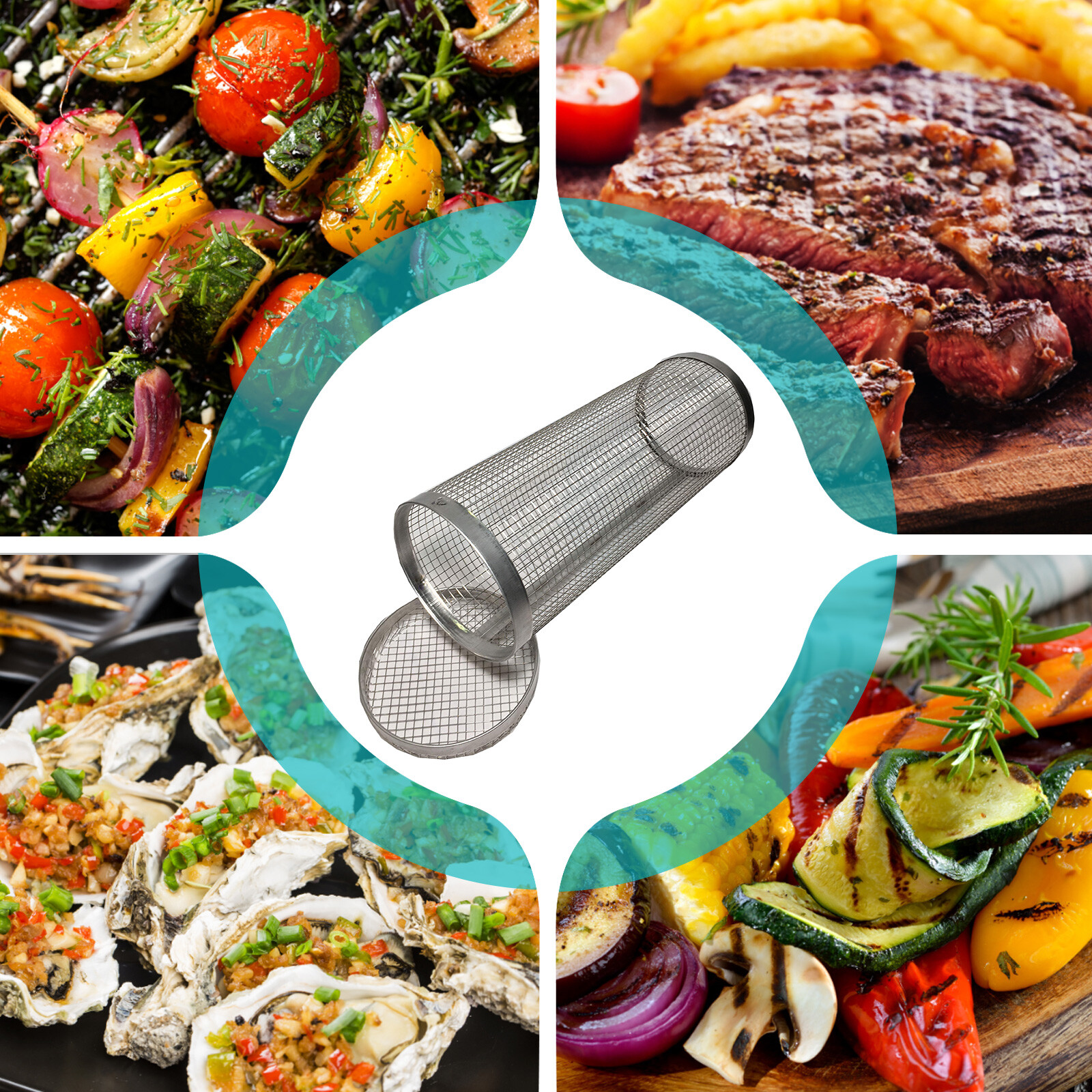 BBQ Basket Stainless Steel BBQ Net for Meat Fish Shrimp Vegetable (30cm ...